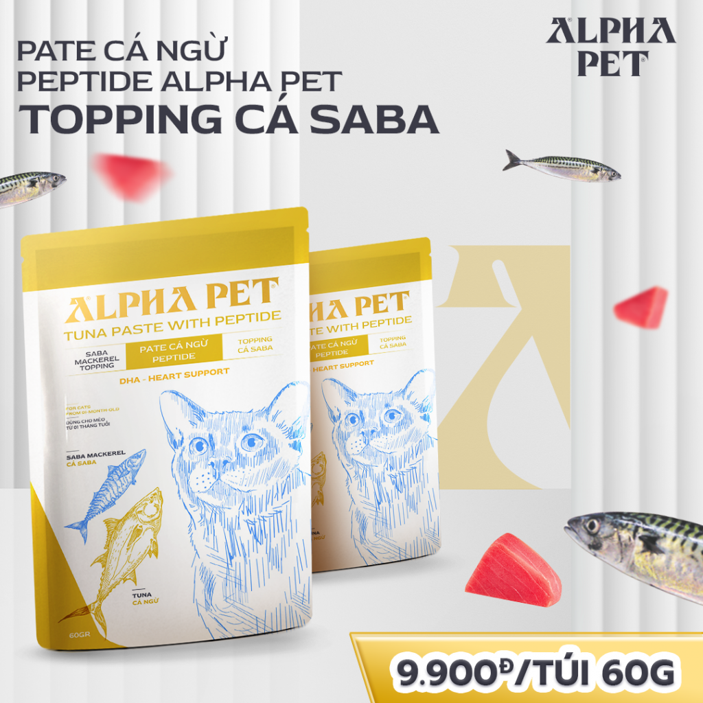 PATE CÁ NGỪ PEPTIDE ALPHA PET - TOPPING CÁ SABA TÚI 60GR - Thepet Vietnam